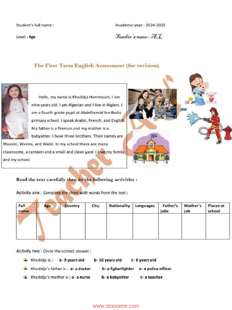 Dzexams 4ap Anglais 359857 | PDF