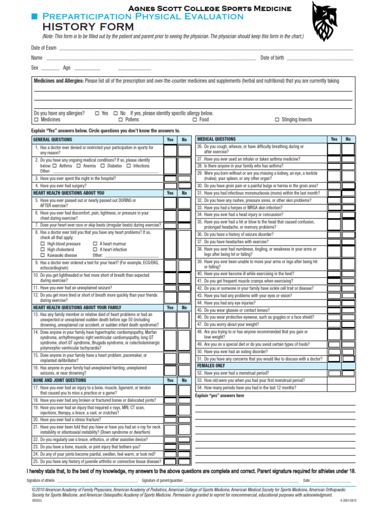 Preparticipation Physical Evaluation Form | PDF | Heart | Allergy