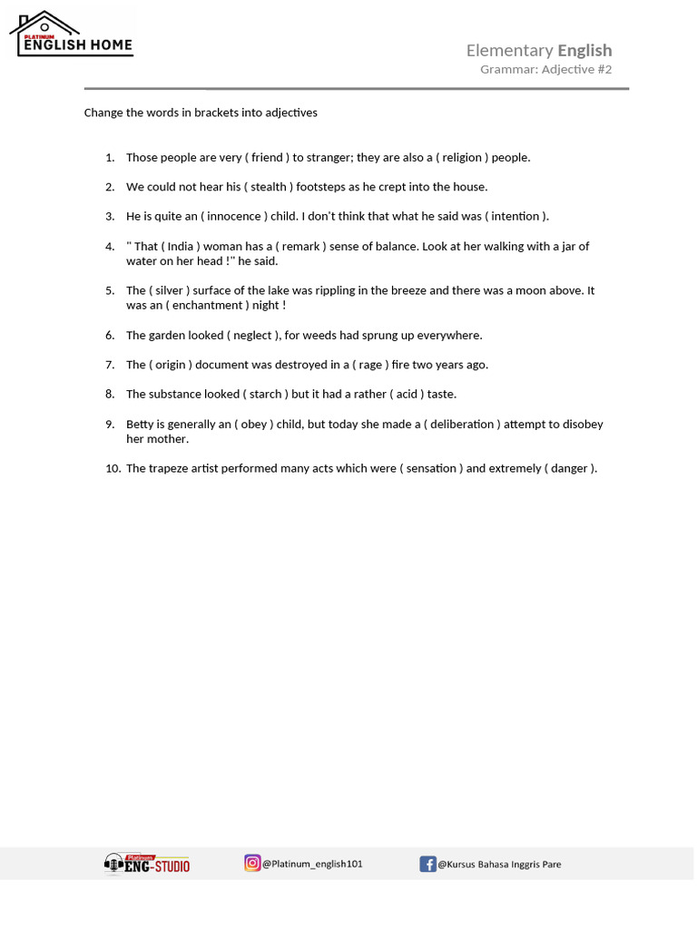 Adjective 2 - Change Into Adjective | PDF