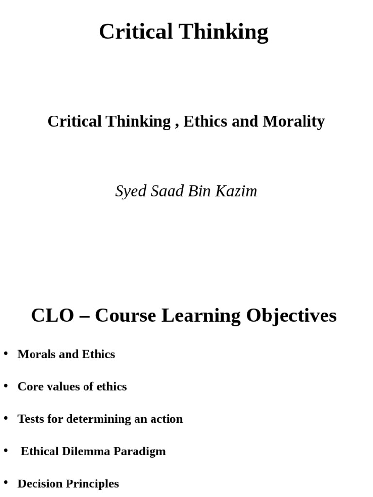 Lecture 10 - Critical Thinking and Morality | PDF | Morality | Social Psychology