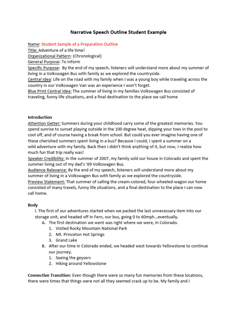 Narrative Speech Student Outline Example | PDF | Yellowstone National Park