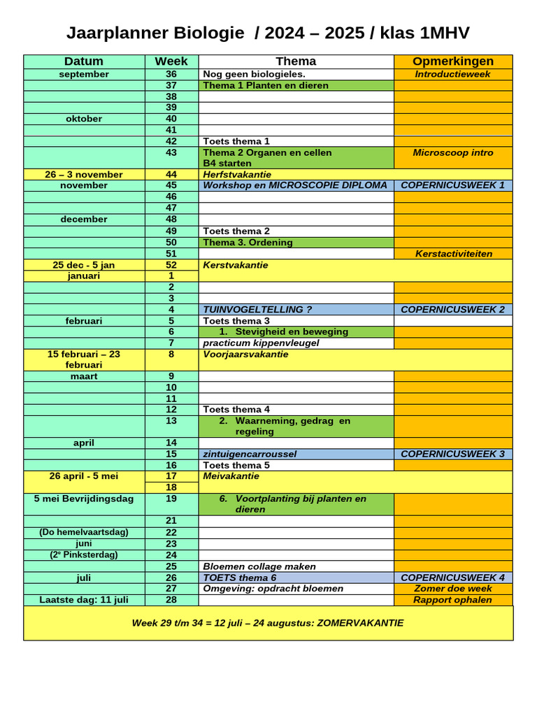 Jaarplanner 2024-2025 1MHV | PDF