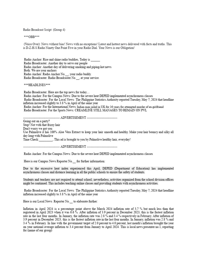 Radio Broadcast Script (Group 4) | PDF