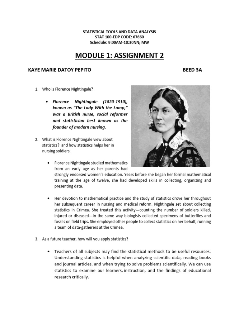 Stat 100_67660_module 1-Assignment 2 | PDF | Statistics | Florence Nightingale
