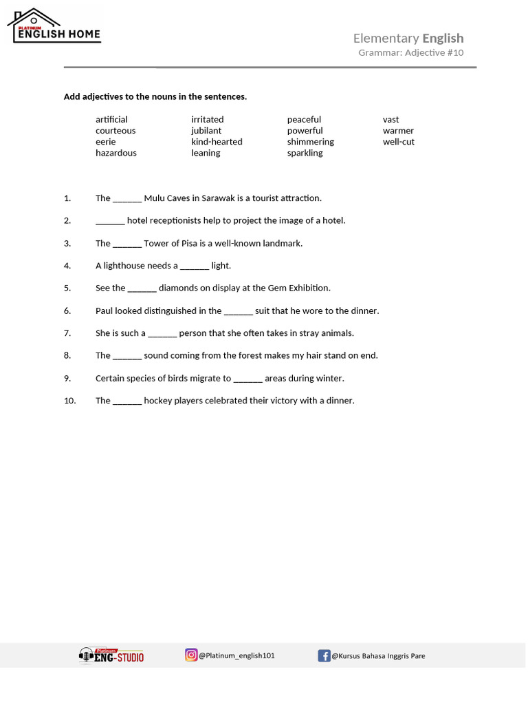 Adjective 10 - Missing Words | PDF