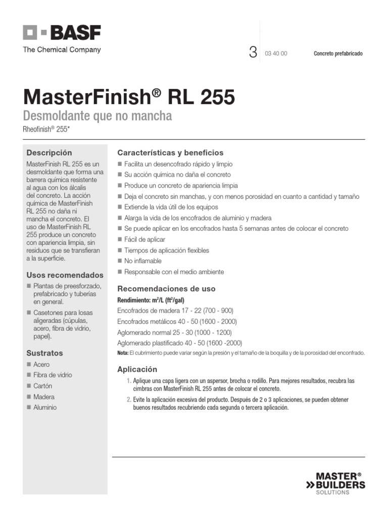 Basf Mastefinish rl255 Tds | PDF | Hormigón | Sector secundario de la ...