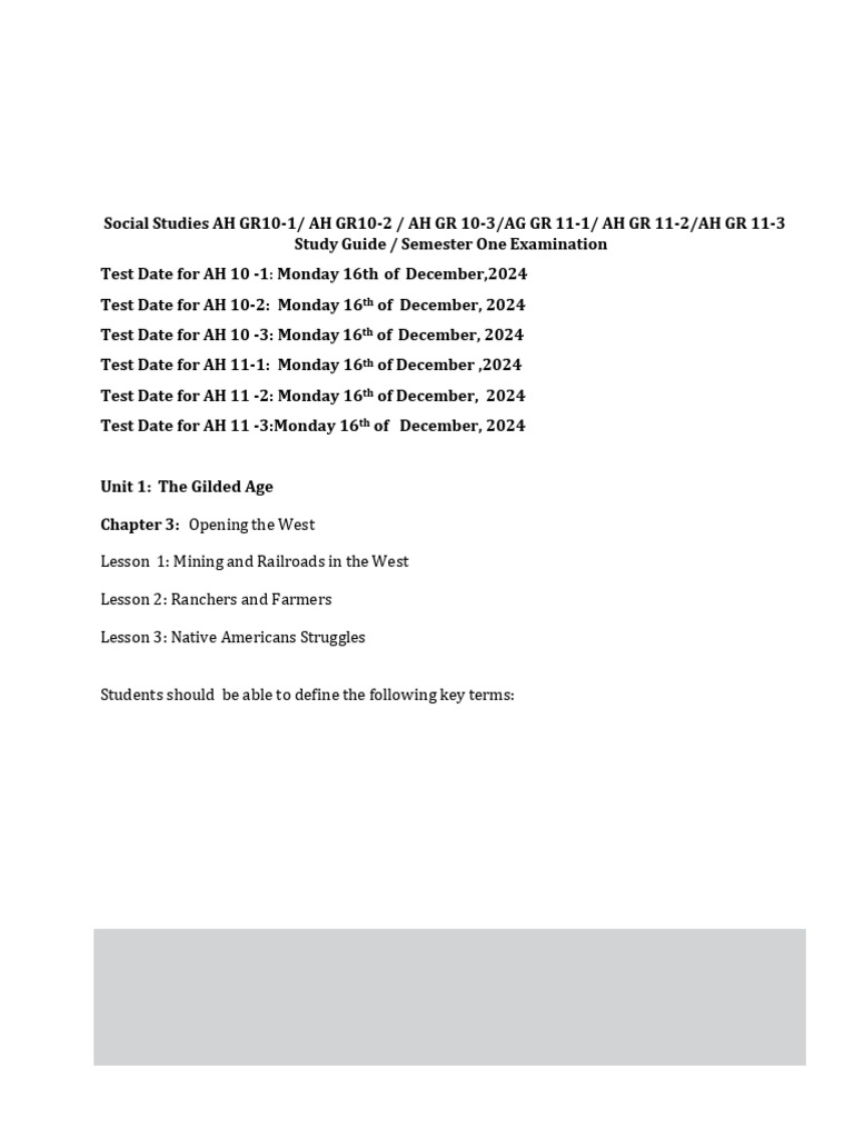 American History Semester 1 Study Guide 2024-25 | PDF | Immigration ...