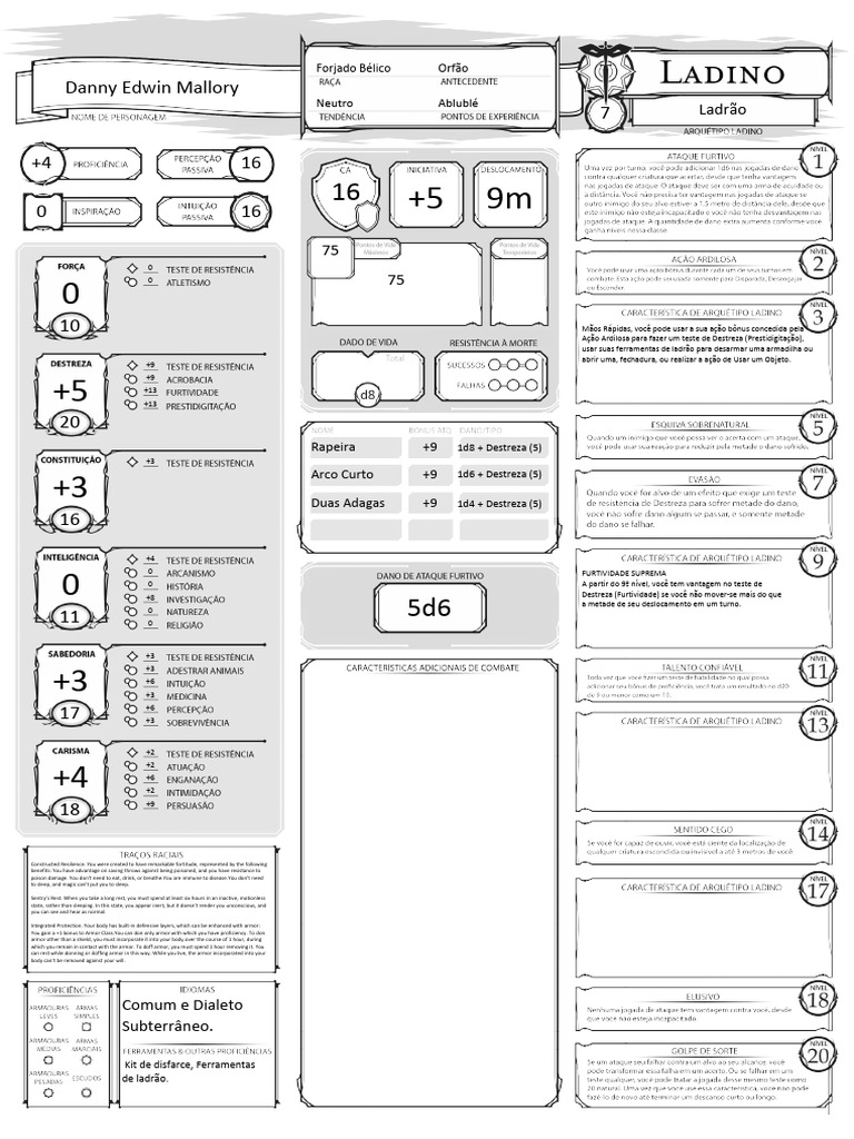 Ficha DD - Danny E. Mallory Lvl10 (1) | PDF | Poderes mitológicos