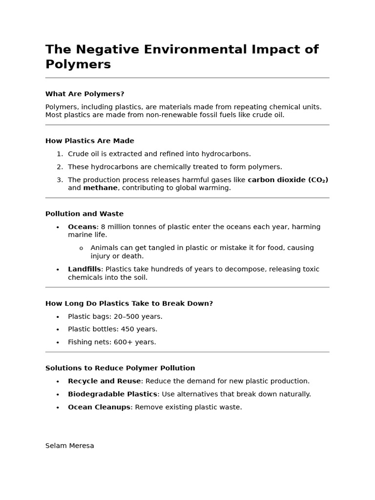 The Negative Environmental Impact of Polymers | PDF