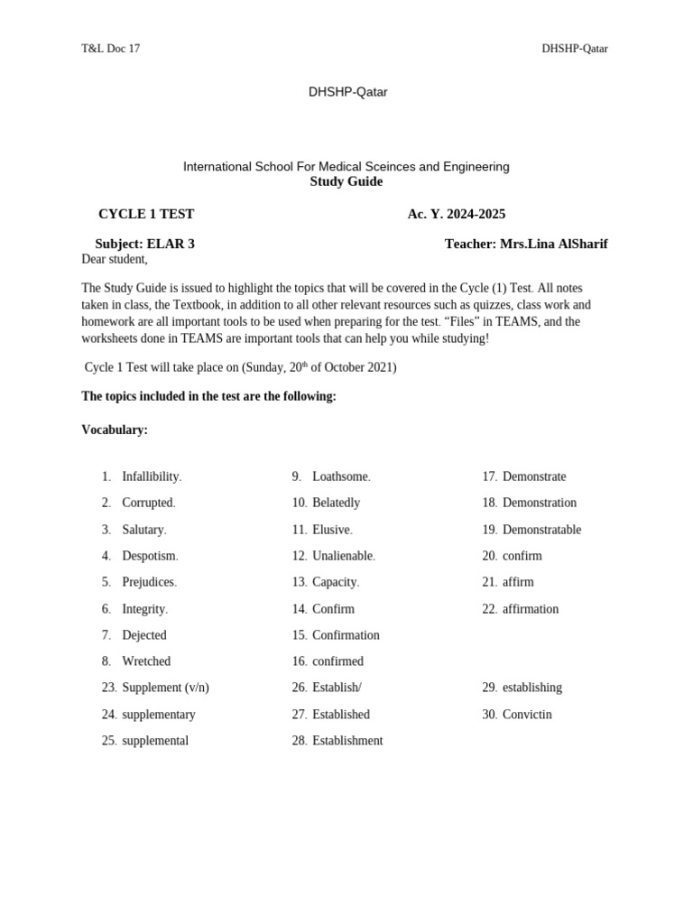Study Guide-Cycle1 Test 1- ELAR 3 2024-2025 | PDF | Sentence ...