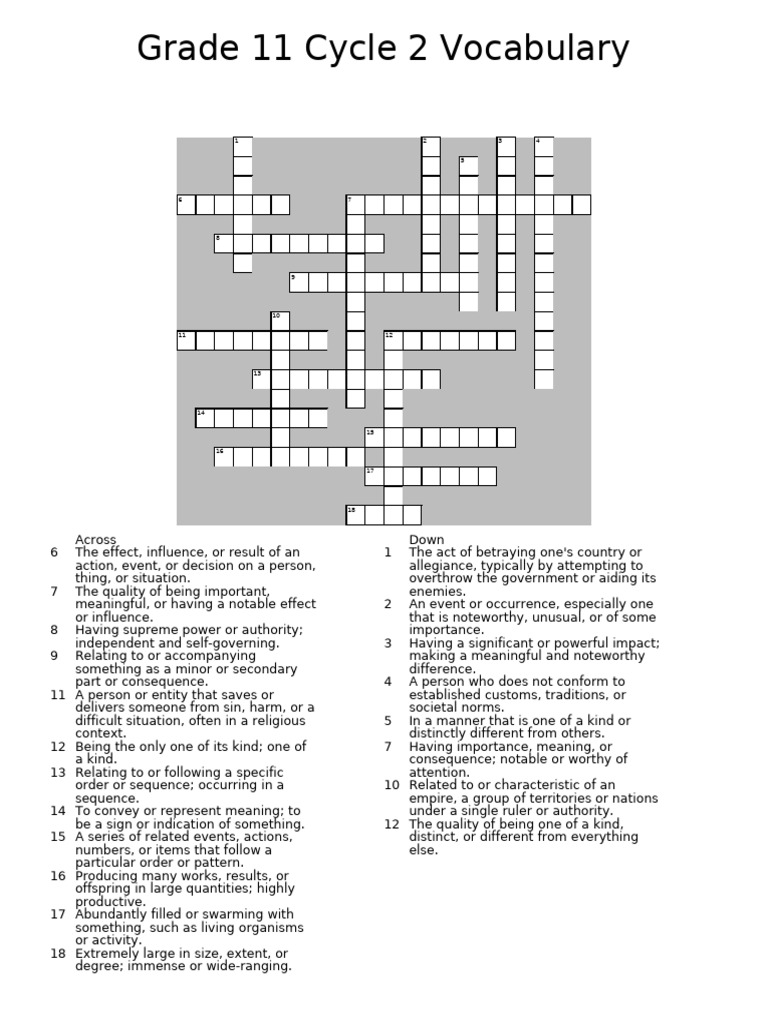 Grade 11 Cycle 2 Vocabulary Crossword | PDF | Social Psychology ...