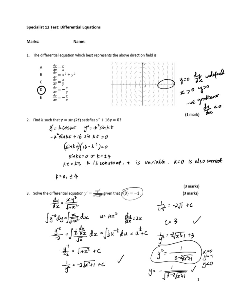 Differential Equations Test ANS | PDF | Equations | Mathematical Objects