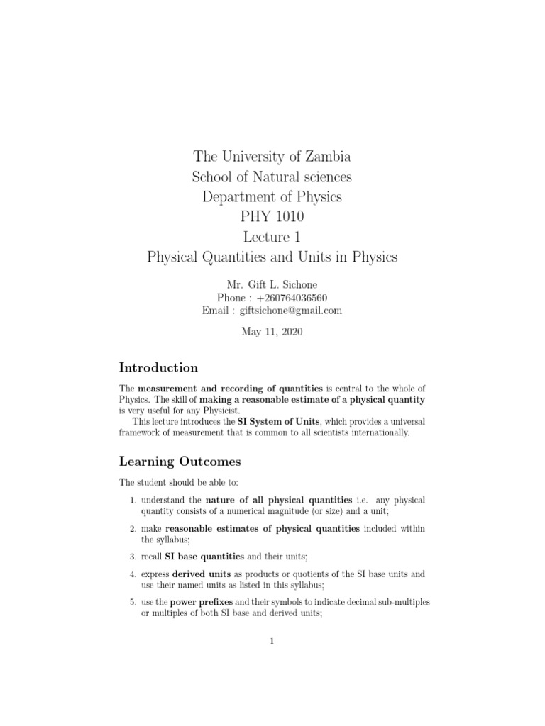 Physics Full Lecture Notes (2021) | PDF | International System Of Units ...