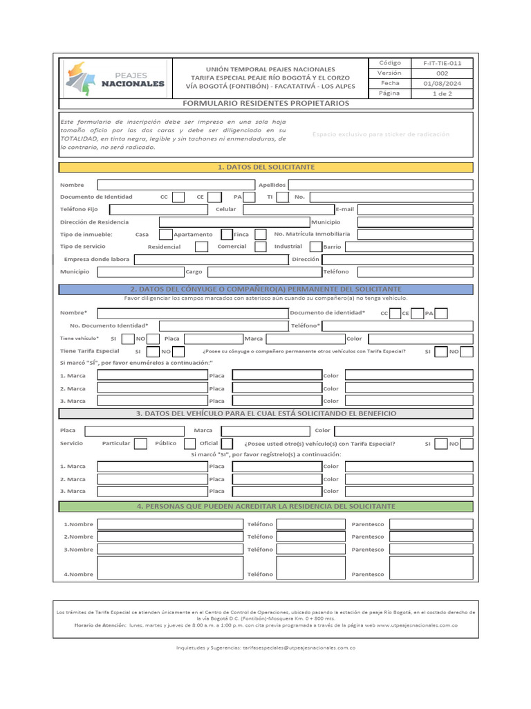 F It Tie 011 Formulario Propietarios V2 | PDF | Documento de identidad | Bogotá