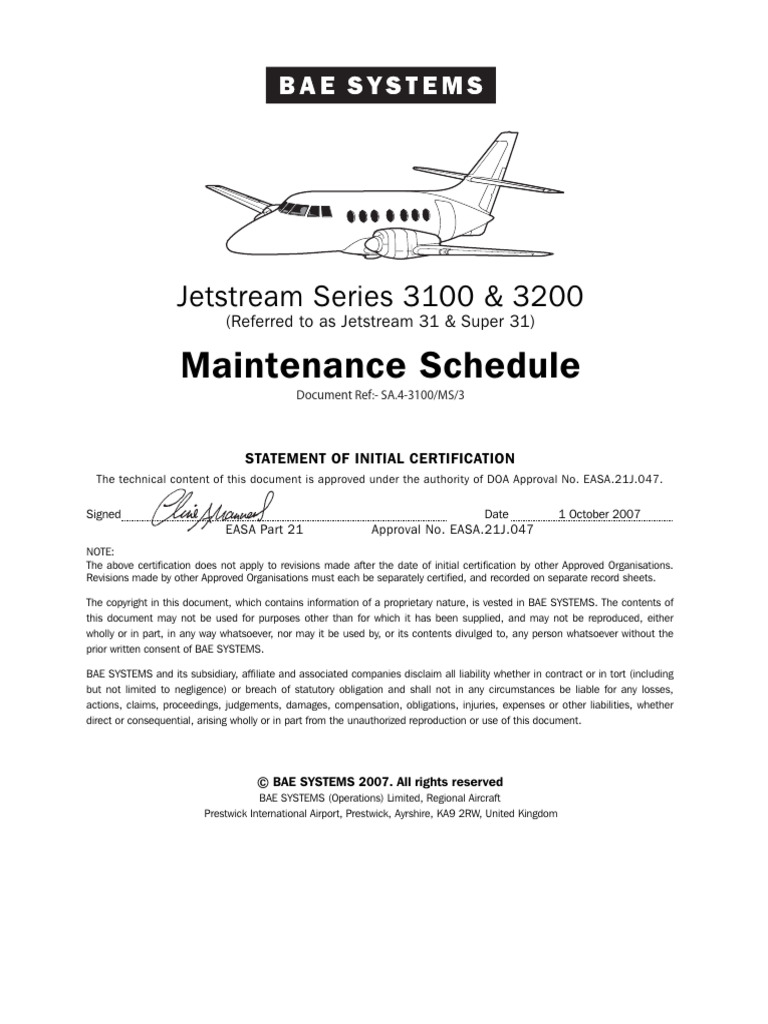 Maintenance Schedule: Jetstream Series 3100 & 3200 | PDF | Legal ...