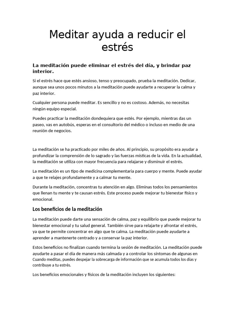Meditar Ayuda A Reducir El Estrés | PDF