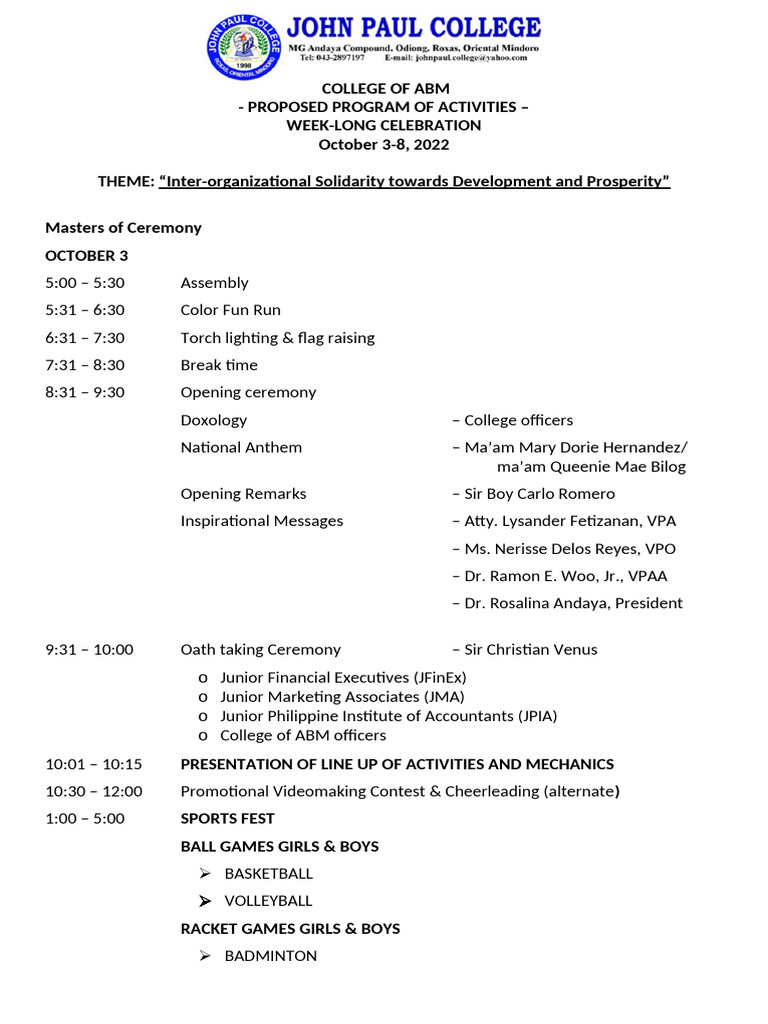 ABM Week Celebration Program 2022 | PDF