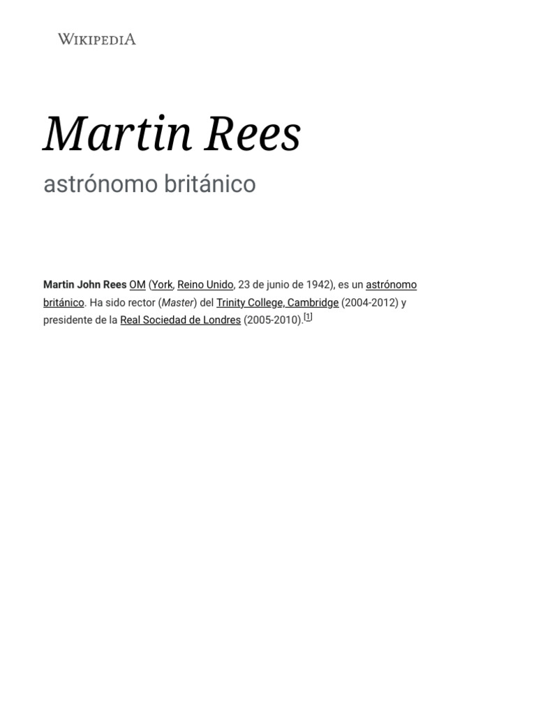 Martin Rees: Astrónomo y Cosmólogo Británico | PDF | Astronomía ...