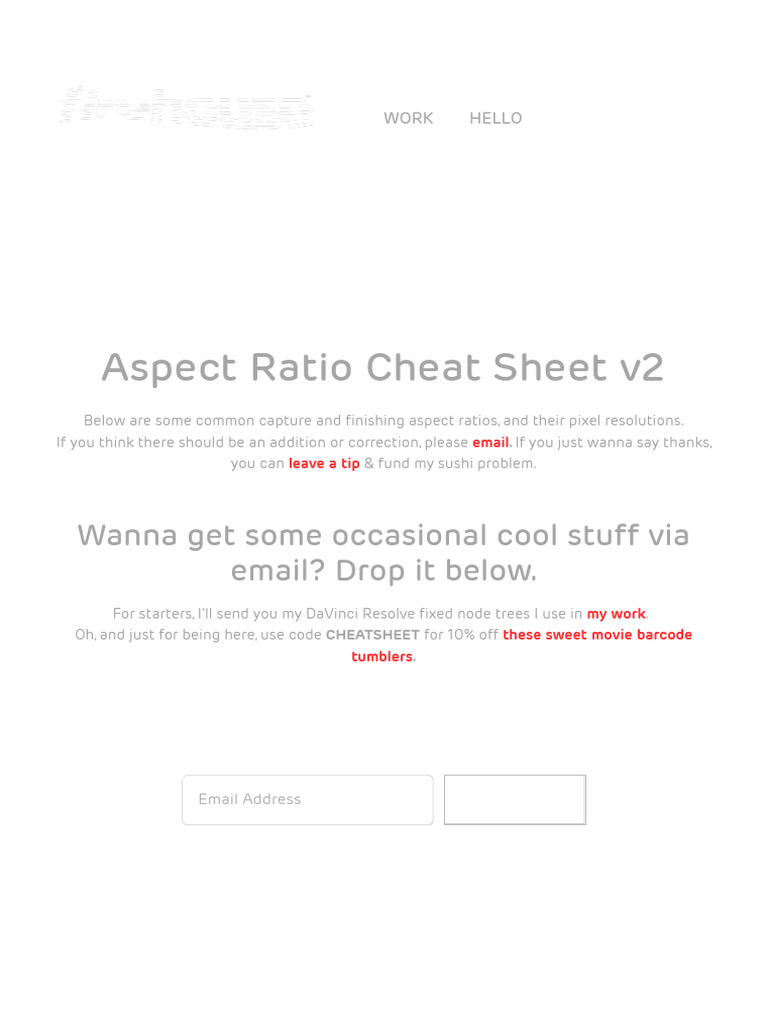 Aspect Ratio Cheat Sheet - Firehouse | PDF | Television | Imaging