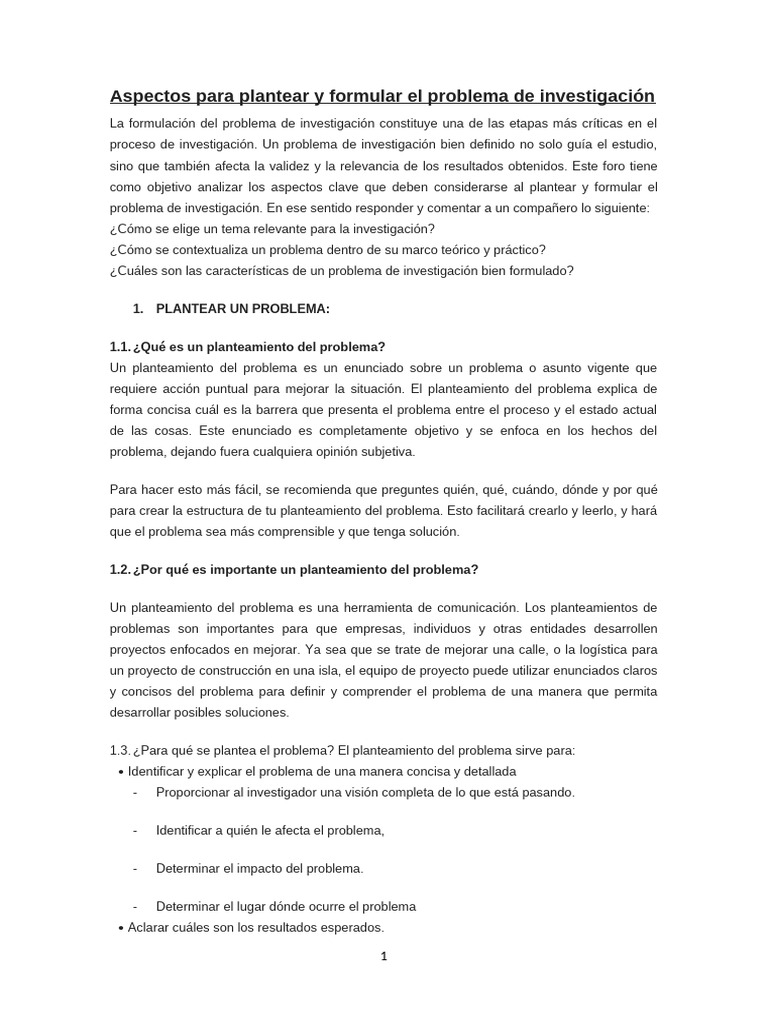 4 Aspectos para Plantear y Formular El Problema de Investigación 3ra ...