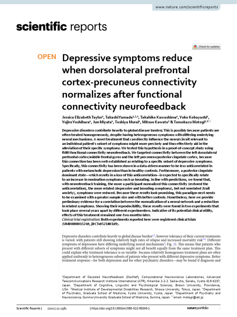 Depressive Symptoms Reduce When Dorsolateral Prefrontal Cortex ...
