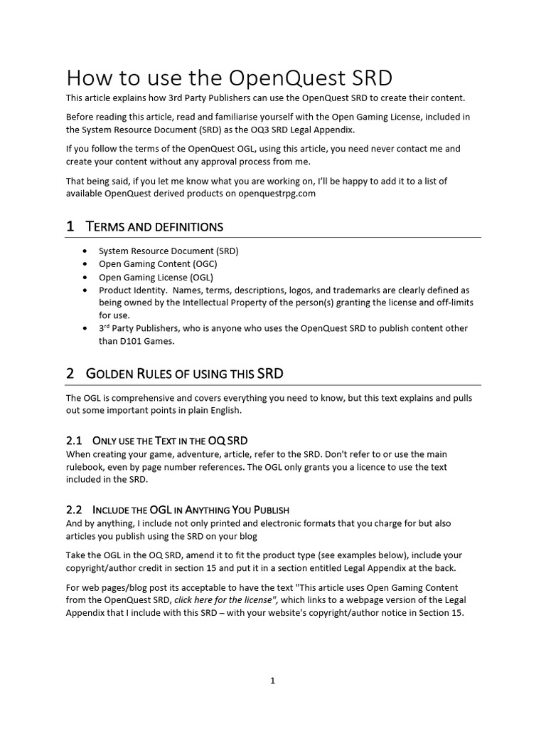 How To Use The OpenQuest SRD | PDF | Monopoly (Economics) | Intellectual Property Law