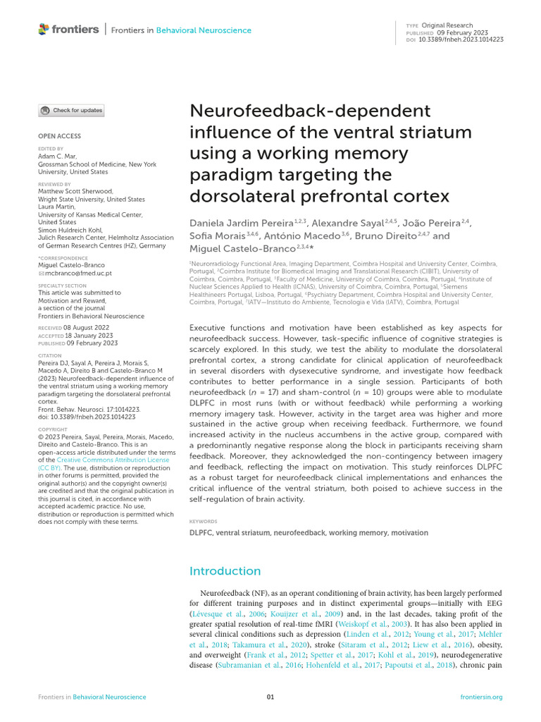 Neurofeedback-Dependent Influence of The Ventral Striatum Using A ...