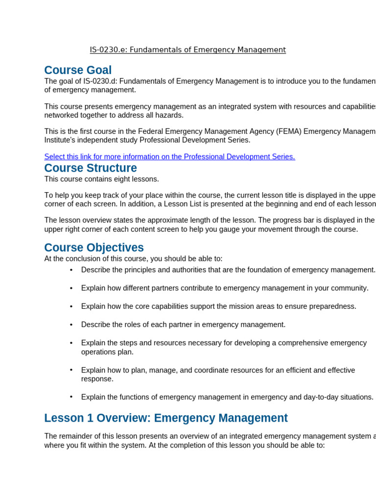 IS-0230.e - Fundamentals of Emergency Management | PDF | Emergency ...