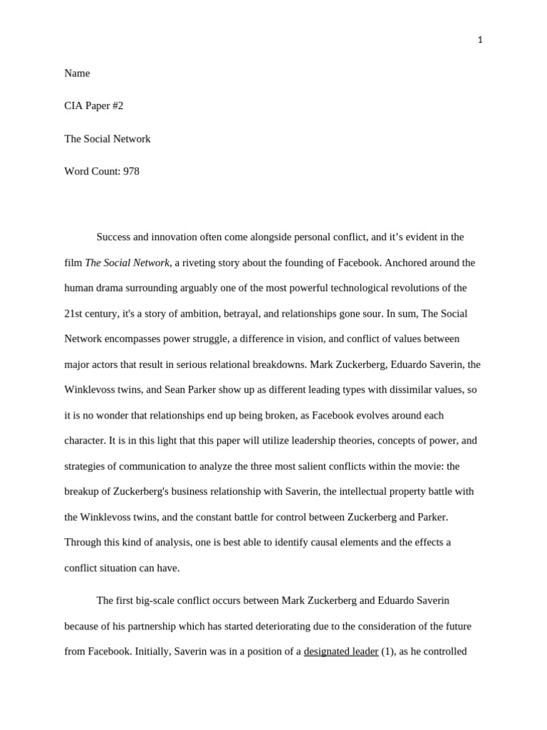 CIA Paper 2 the Social Network | PDF | Mark Zuckerberg | Leadership