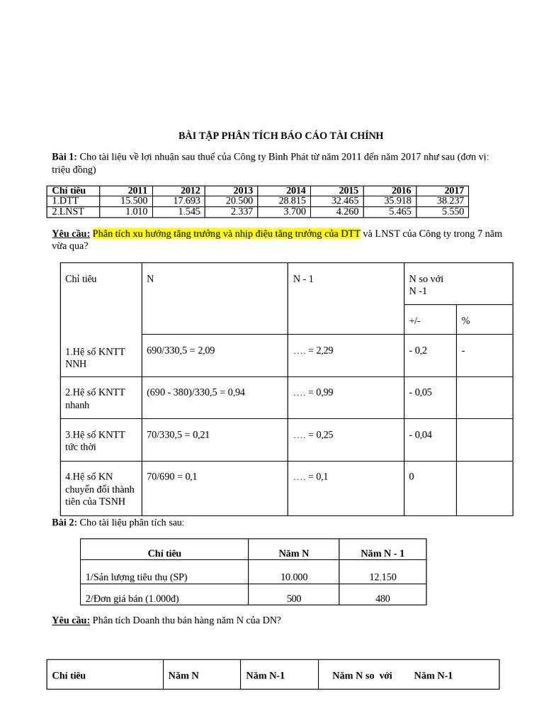 Bài tập PTBCTC | PDF