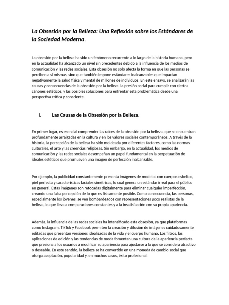 La Obsesión por la Belleza Moderna | PDF | Belleza | Autoestima