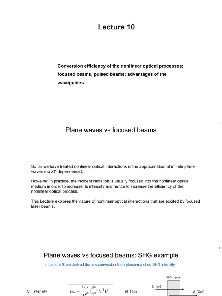 Nonlinear Optics: Focused Beams & SHG Efficiency | PDF | Nonlinear ...
