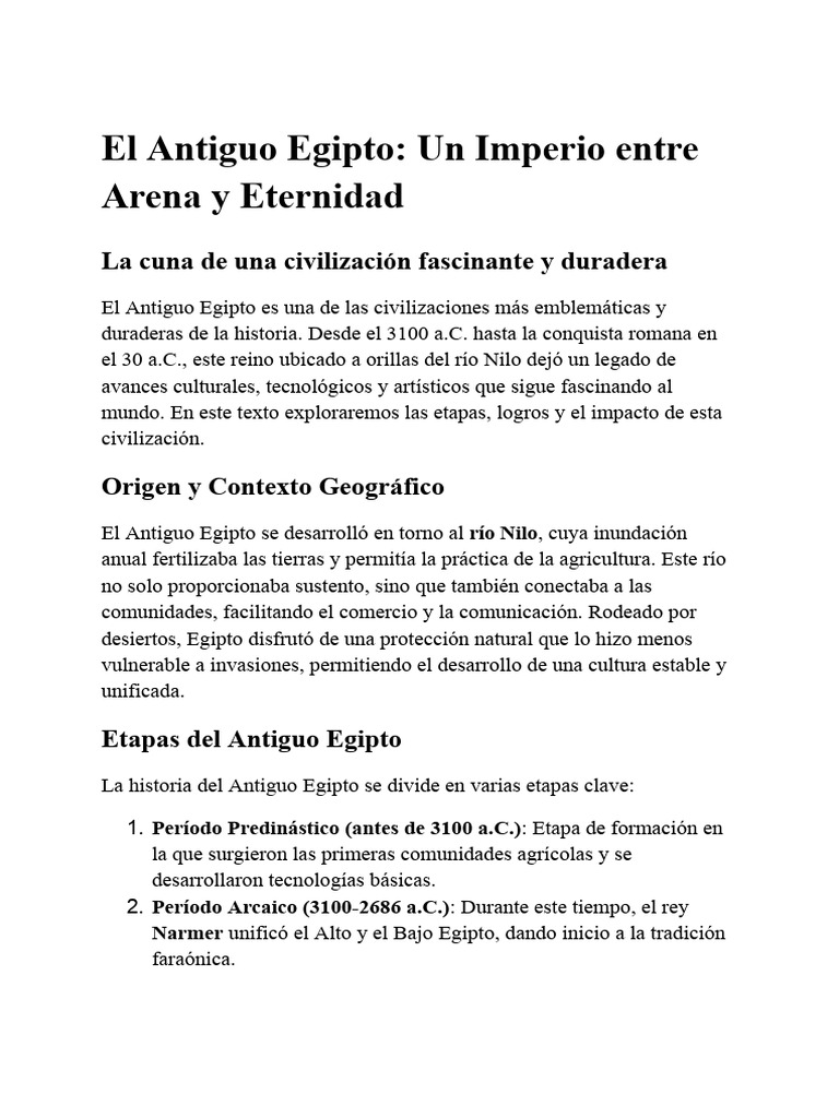 Historia y Legado del Antiguo Egipto | PDF | Antiguo Egipto