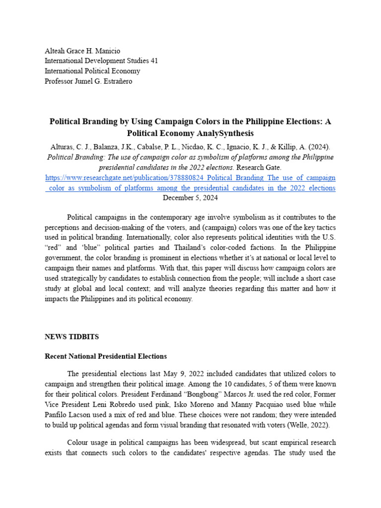 Political Branding by Using Campaign Colors in The Philippine Elections ...