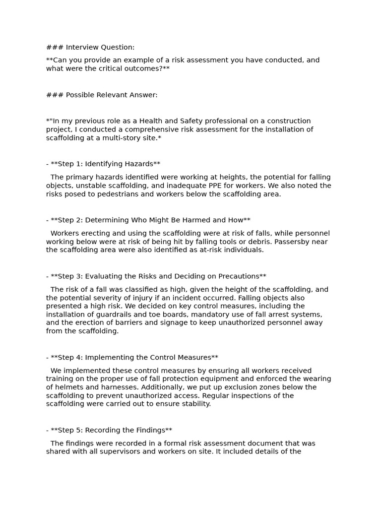 Interview QuestionCan You Provide an Example of a Risk Assessment You ...
