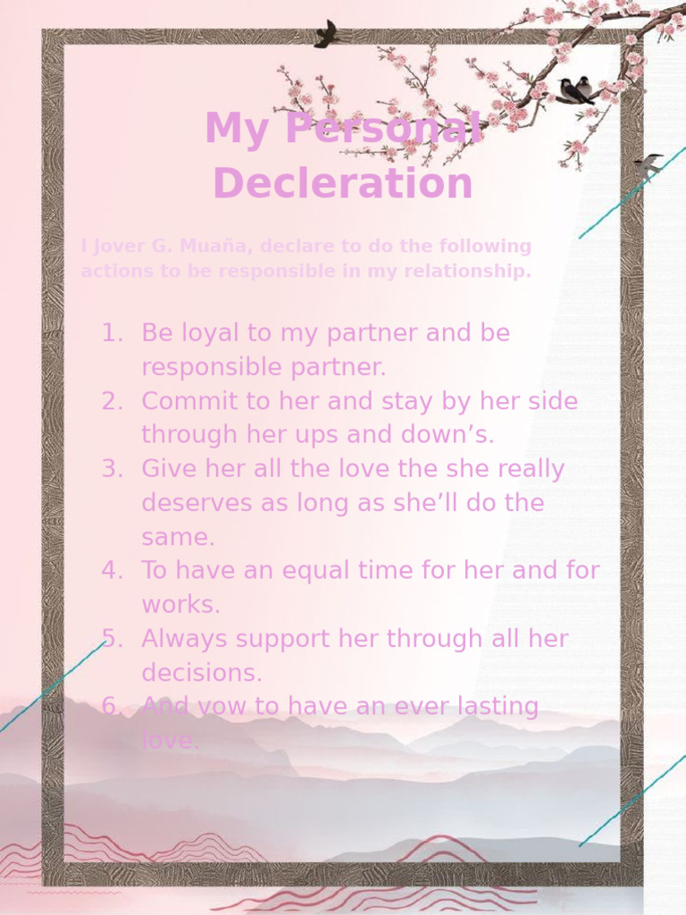 Personal Relationship Commitment Declaration | PDF