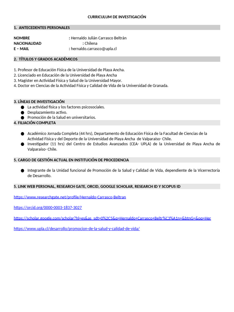 Carrasco Curriculum Planilla | PDF