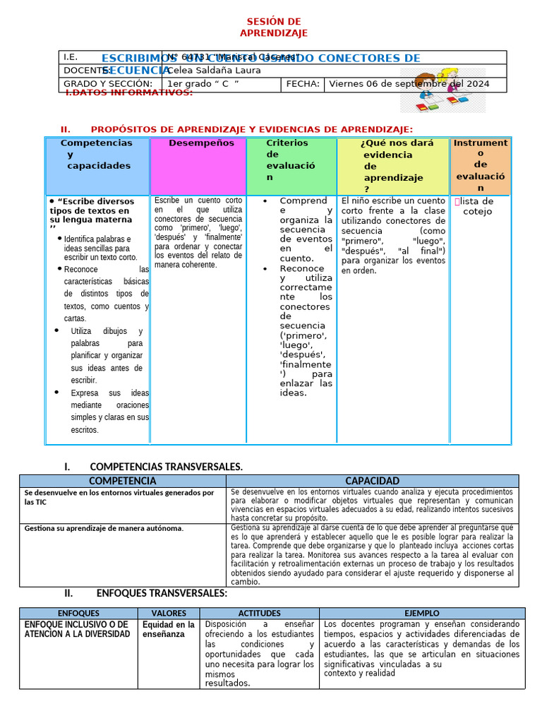 Escribimos Cuentos Usando Conectores de Secuencia 10 | PDF ...
