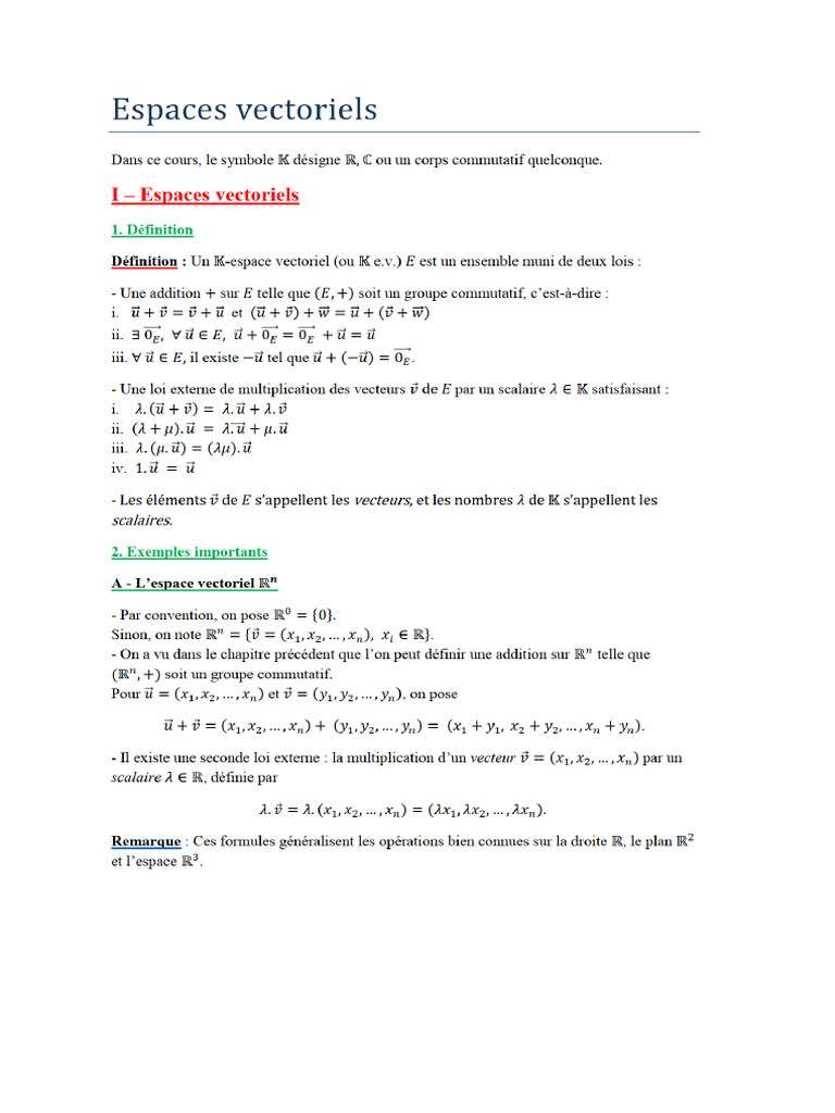Résumé Espace Vectoriel à Projeter Seul | PDF