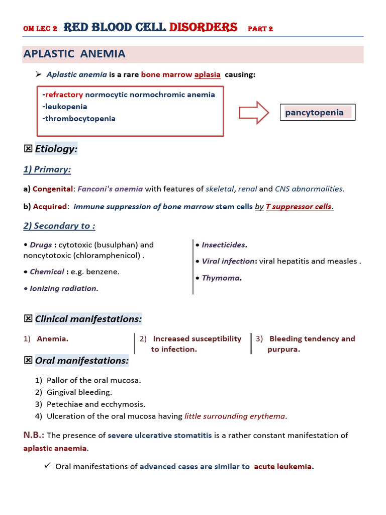 Om Lec 2 Red Blood Cell Disorders p2 | PDF | Hemoglobin | Anemia