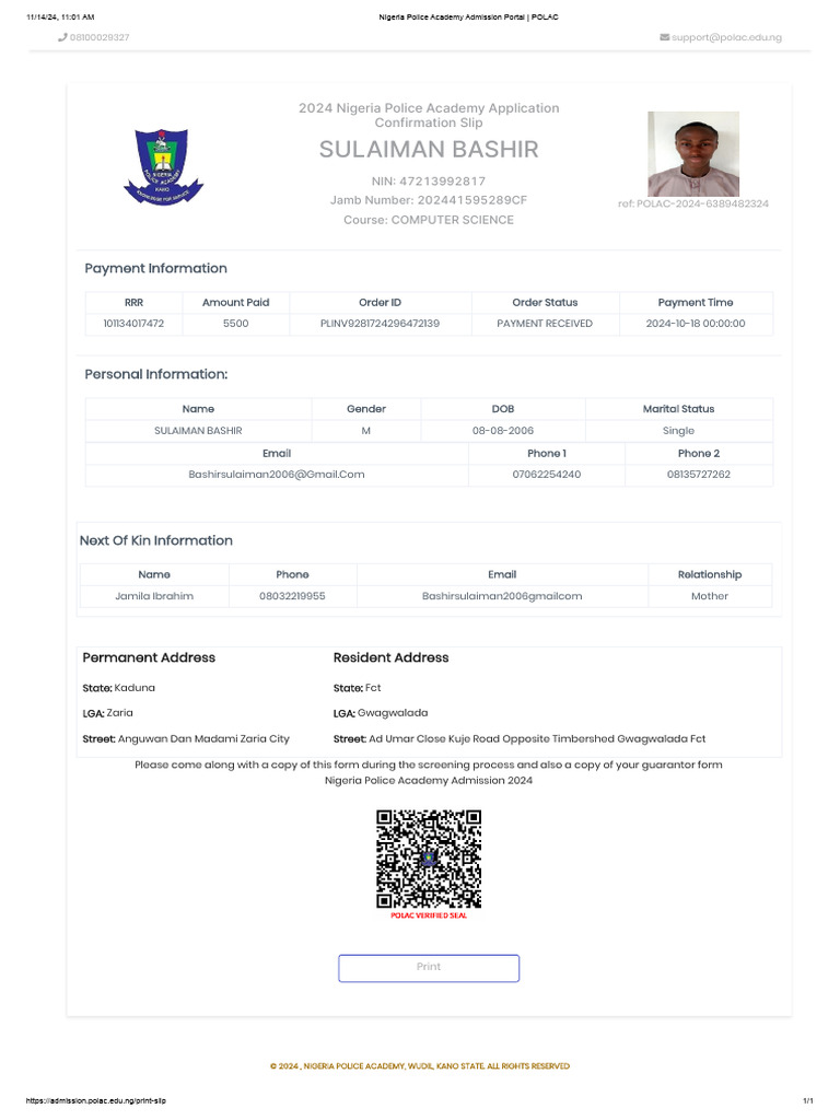 Nigeria Police Academy Admission Portal - POLAC | PDF