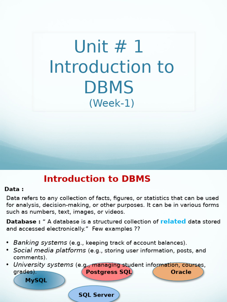 01- Introducing DBMS _Week 01 | PDF | Databases | Database Transaction