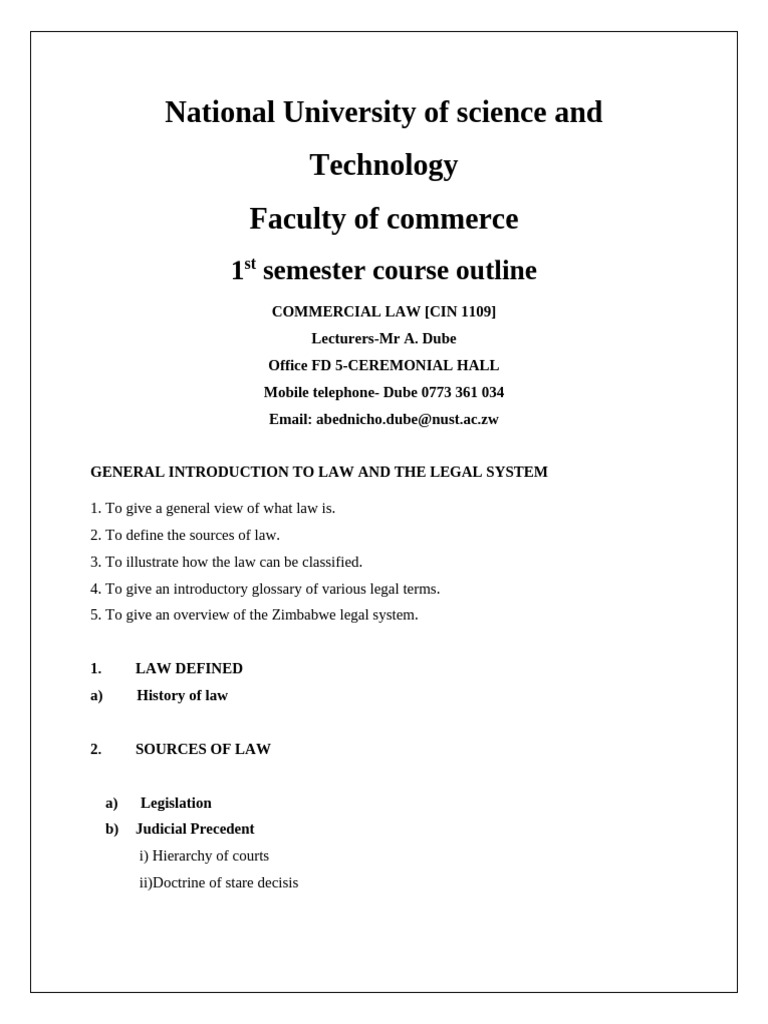 Cin1109-Commercial Law Course Outline | PDF | Misrepresentation ...