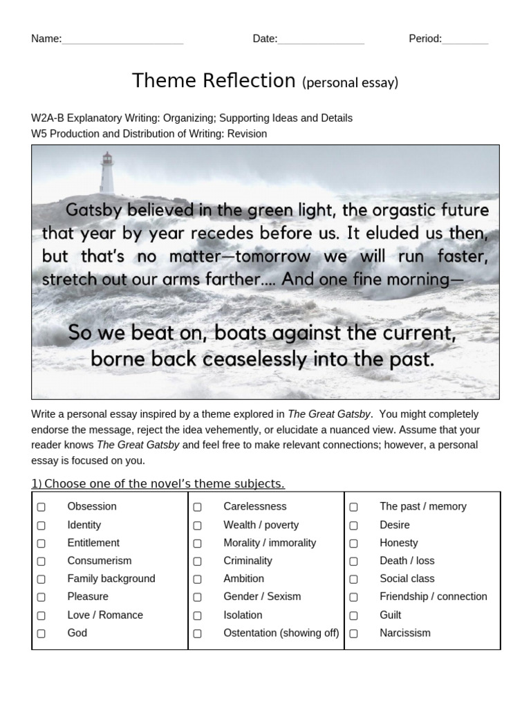 The Great Gatsby _ Final Assessment (Themes) | PDF