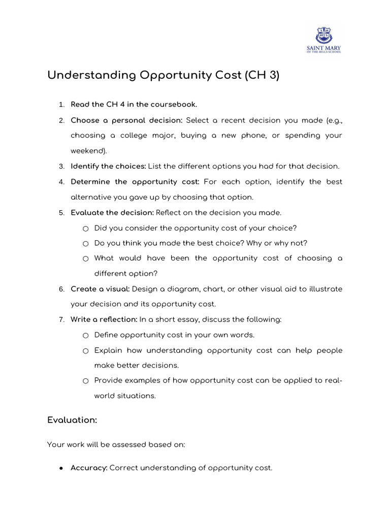 Opportunity Cost Activity (CH 3) | PDF