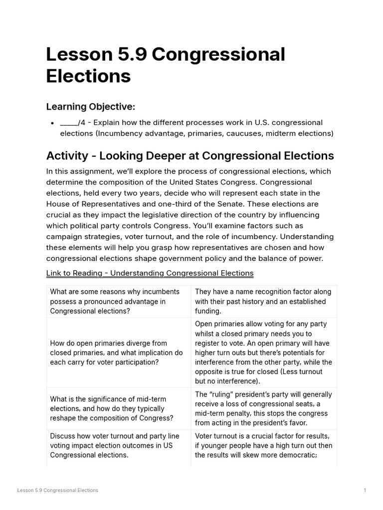 Lesson 5.9 | PDF | Elections | Voter Turnout