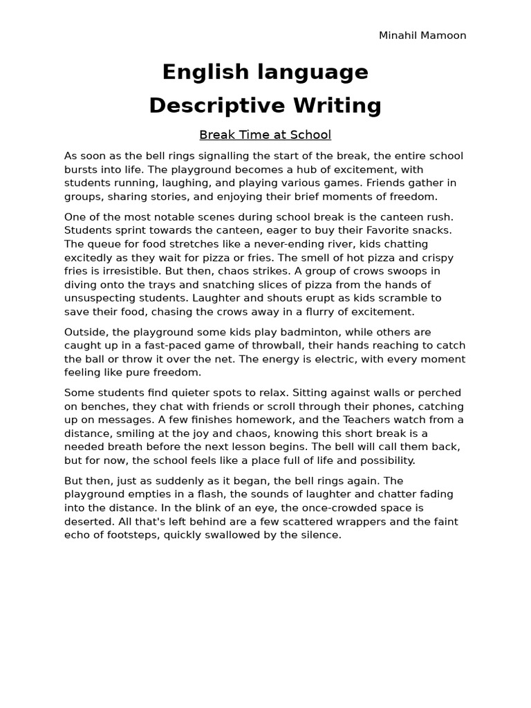 English Language Descriptive Writing | PDF