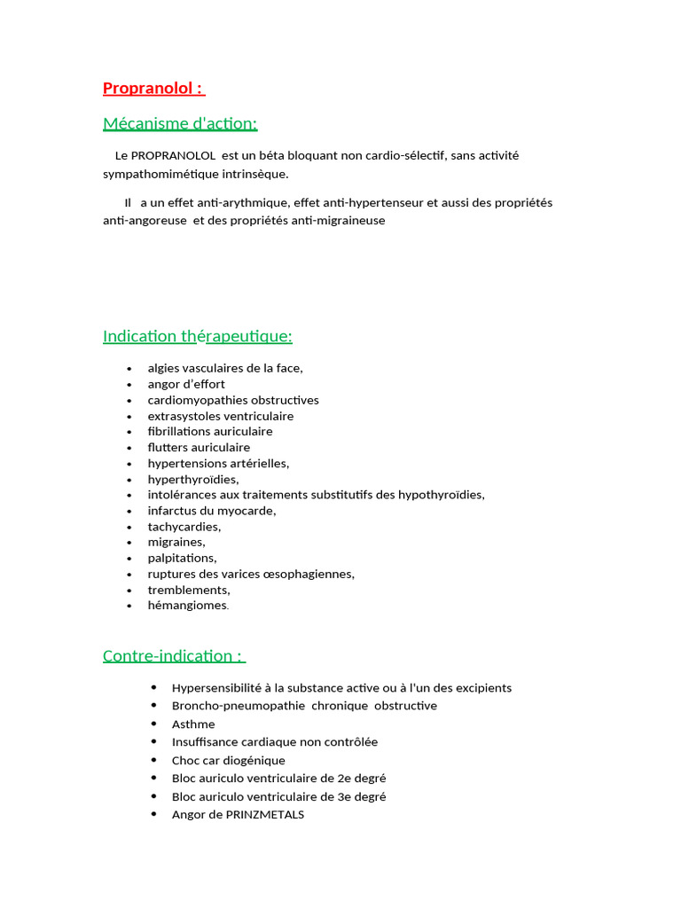 Propranolol : Indications et Précautions | PDF | Hypoglycémie ...