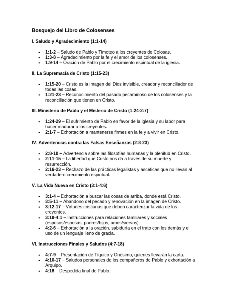 Bosquejo de Colosenses: Fe y Vida Nueva | PDF