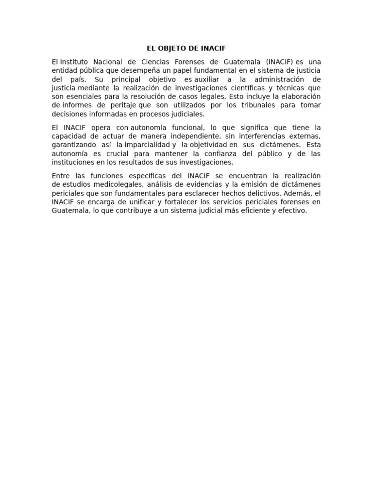 Funciones del INACIF en Guatemala | PDF